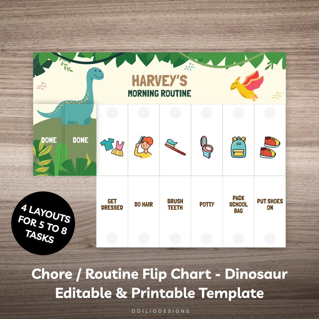 Dinosaur Chore Flip Chart Printable Daily Routine Checklist - Etsy