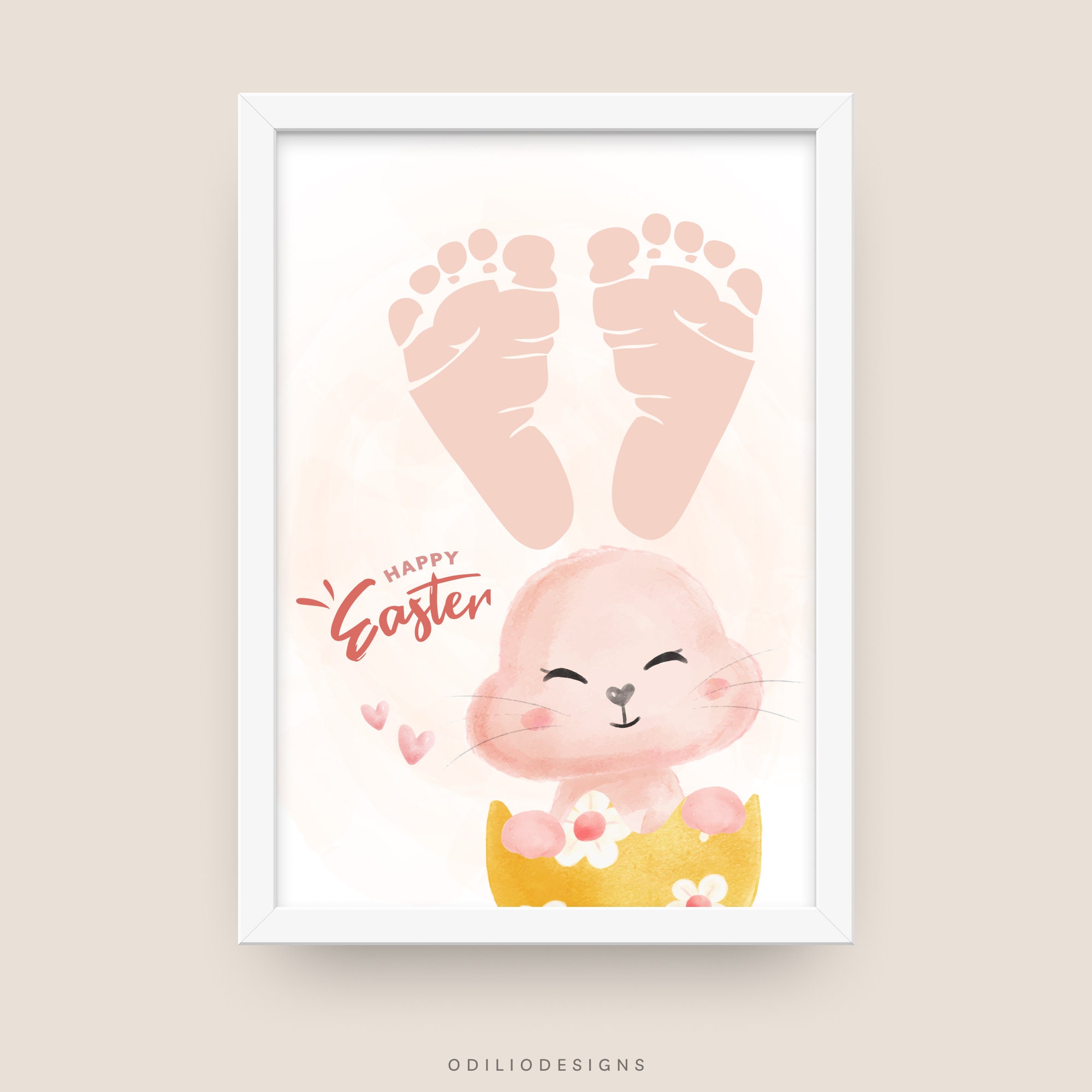 Happy Easter Bunny Footprint Art Craft for Toddler Foot Print Printable ...