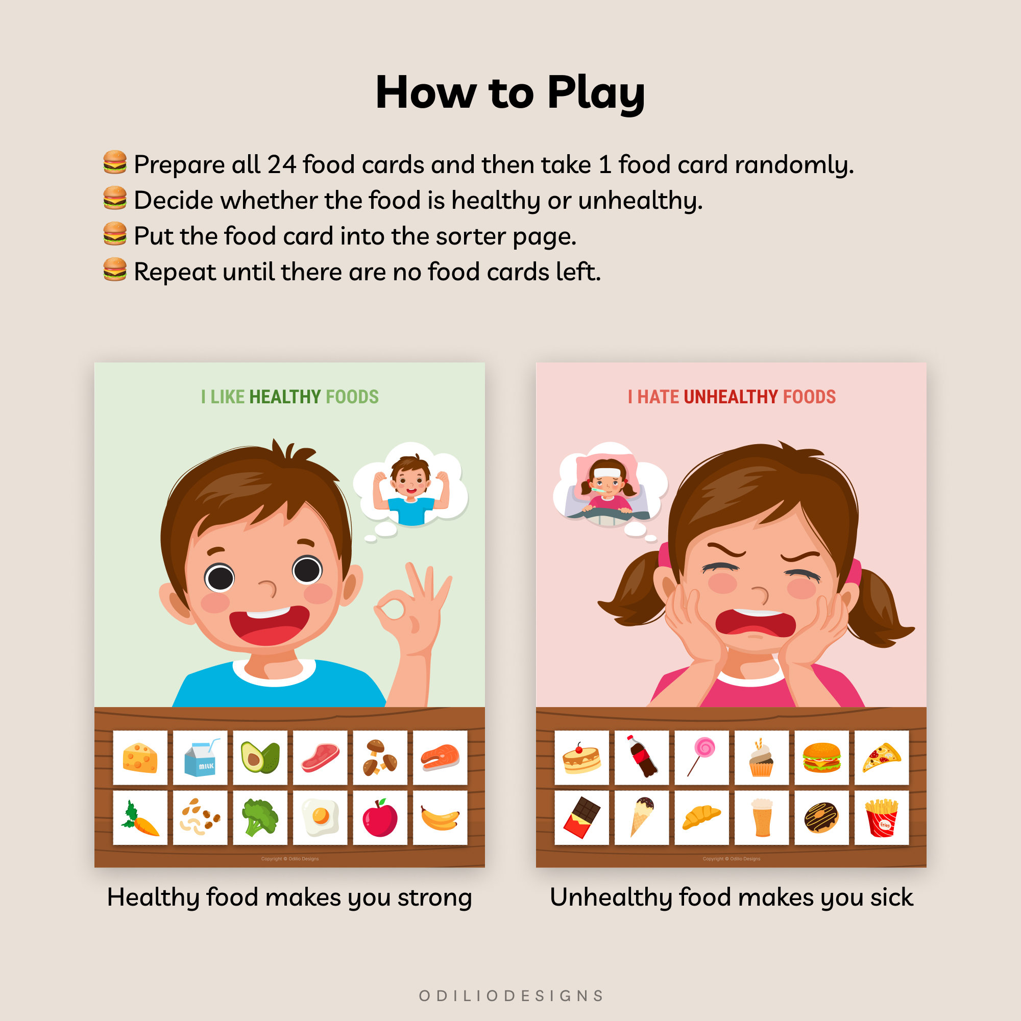 Healthy & Unhealthy Foods Sorting Activity for Preschool Kindergarten ...