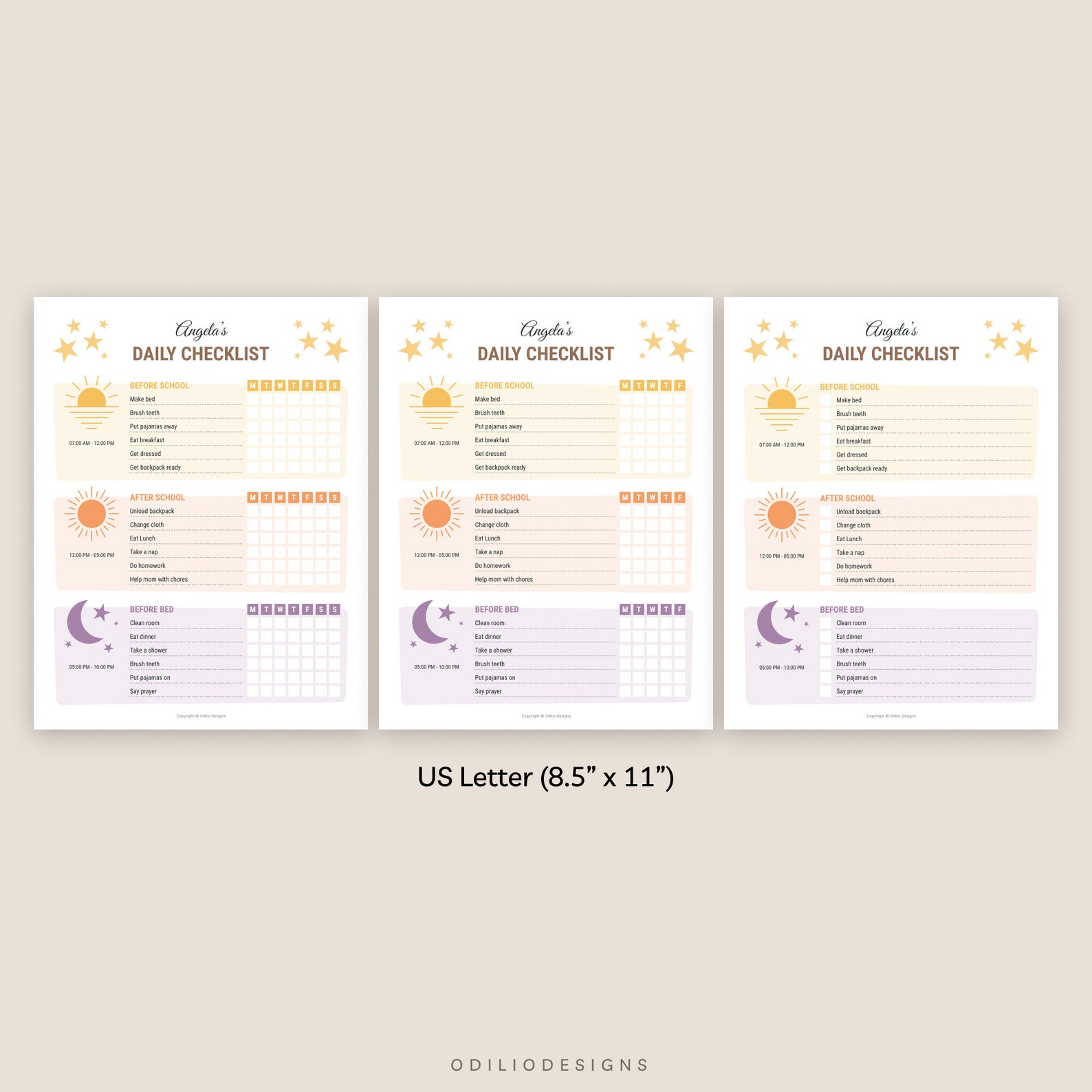 Kids Daily Checklist Printable Chore Chart for Kid Routine ...