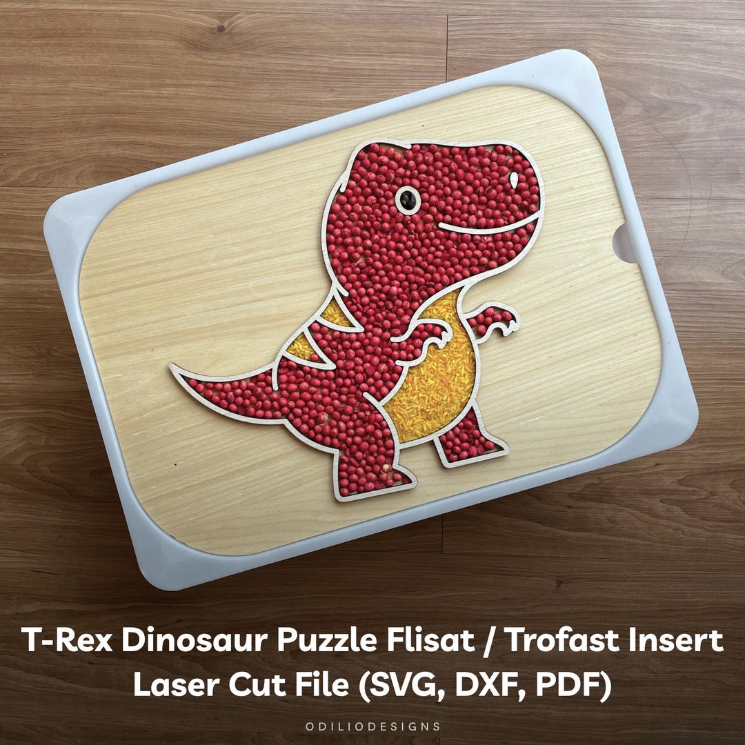 T-rex Dinosaur Puzzle Flisat Insert Trofast Bin Lid - SVG DXF Template ...