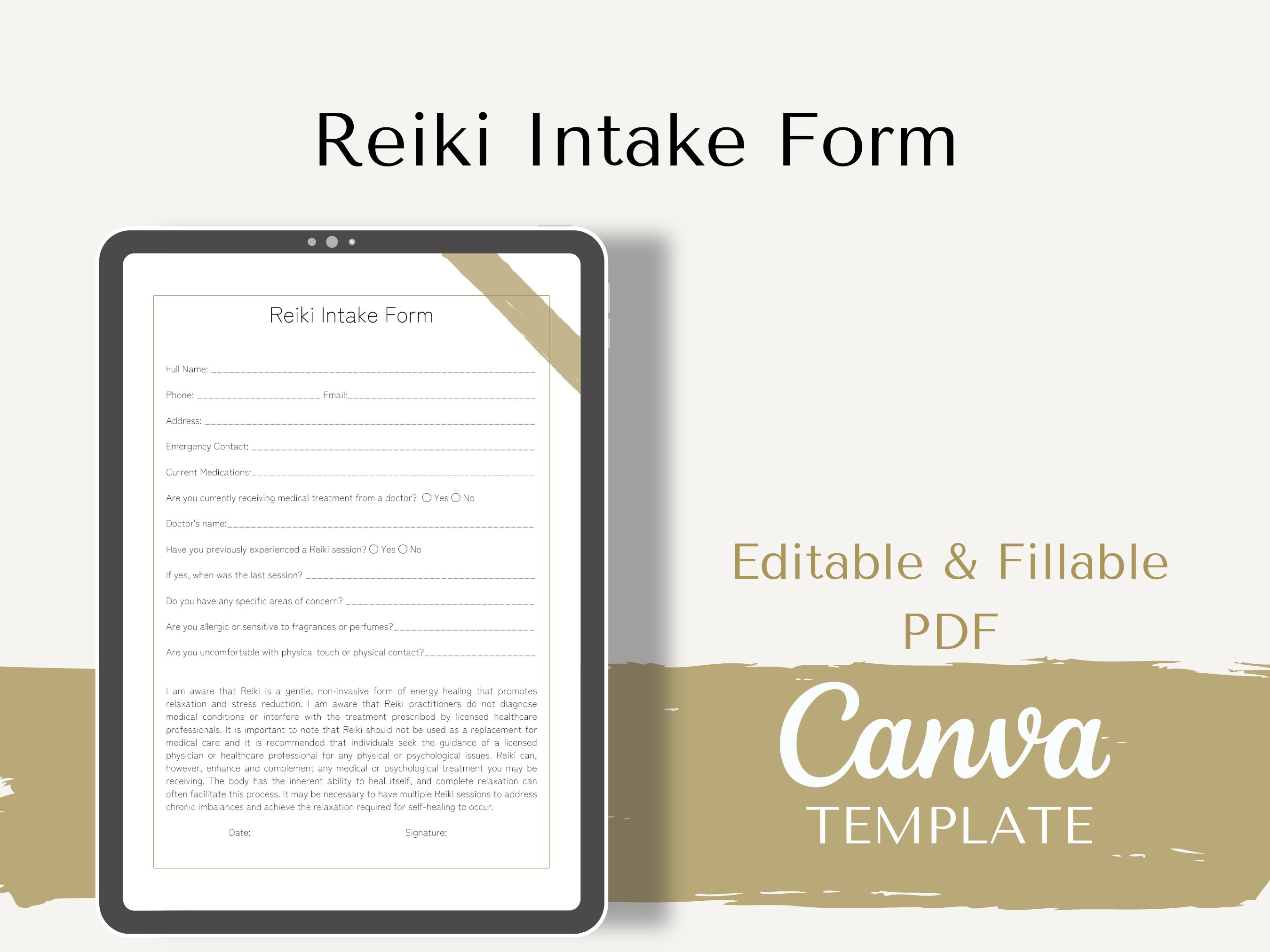 Customizable Reiki Intake Form Template for Canva Printable and Easy to ...