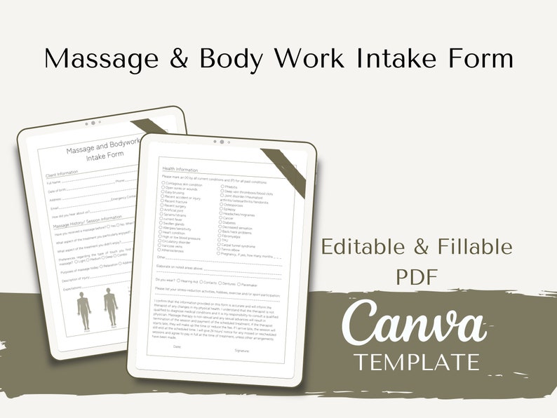 Massage and Bodywork Intake Form: Comprehensive Health and Preferences ...