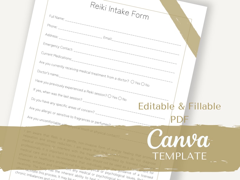 Customizable Reiki Intake Form Template for Canva Printable - Etsy