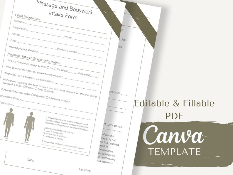 Massage and Bodywork Intake Form: Comprehensive Health and Preferences ...