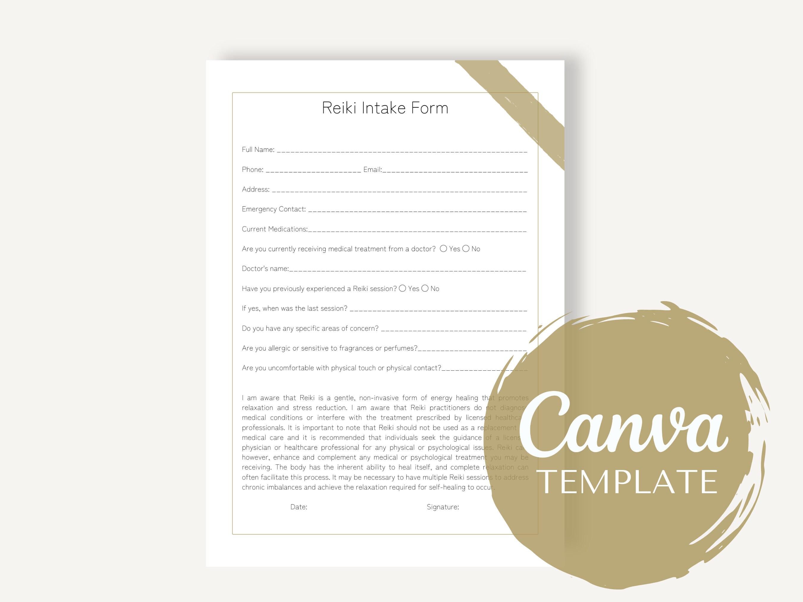 Customizable Reiki Intake Form Template for Canva Printable and Easy to ...