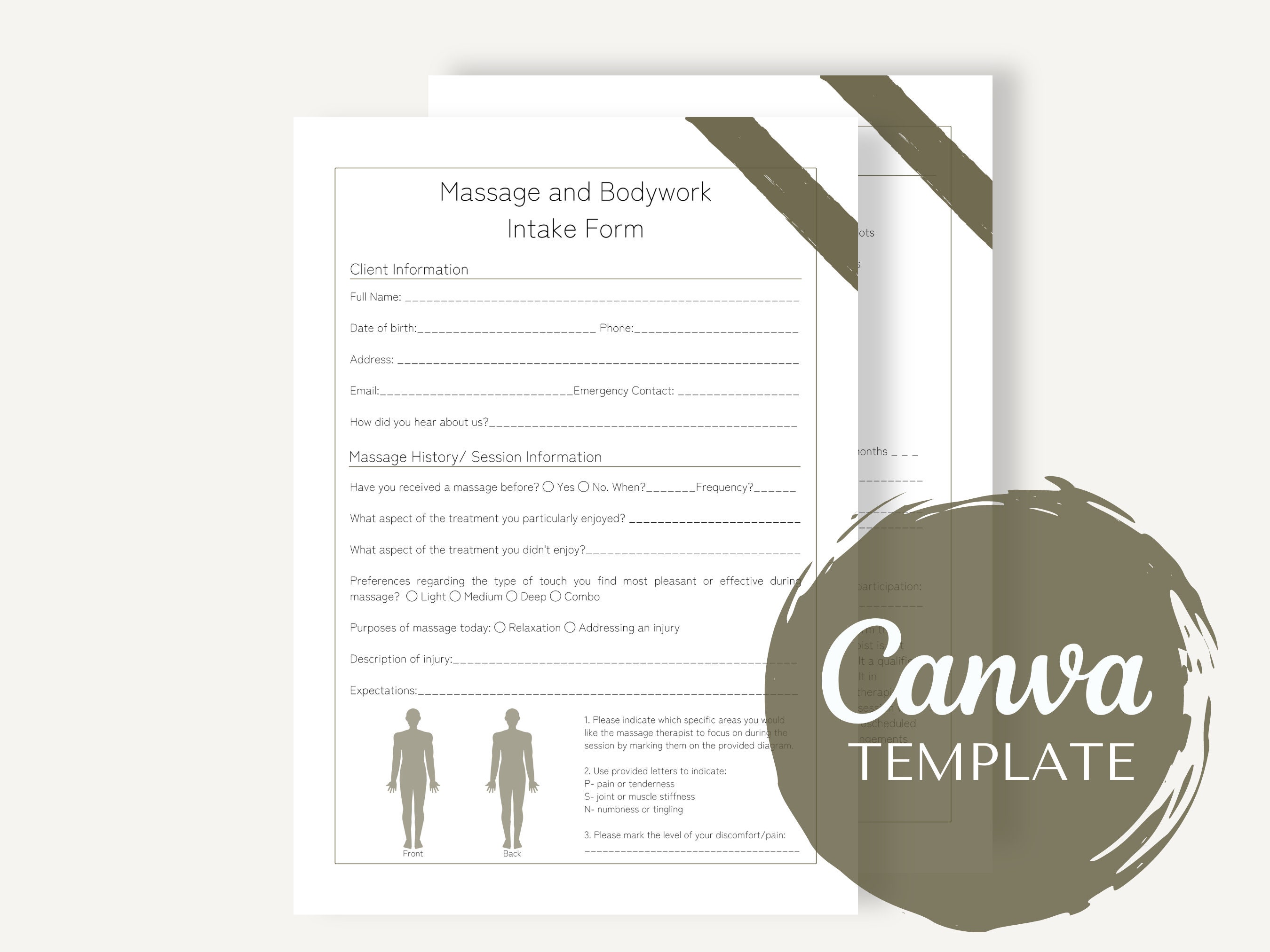 Massage and Bodywork Intake Form: Comprehensive Health and Preferences ...