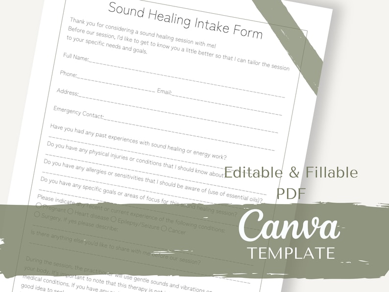 Sound Healing Therqphy Intake Form - Customizable and Printable Canva ...