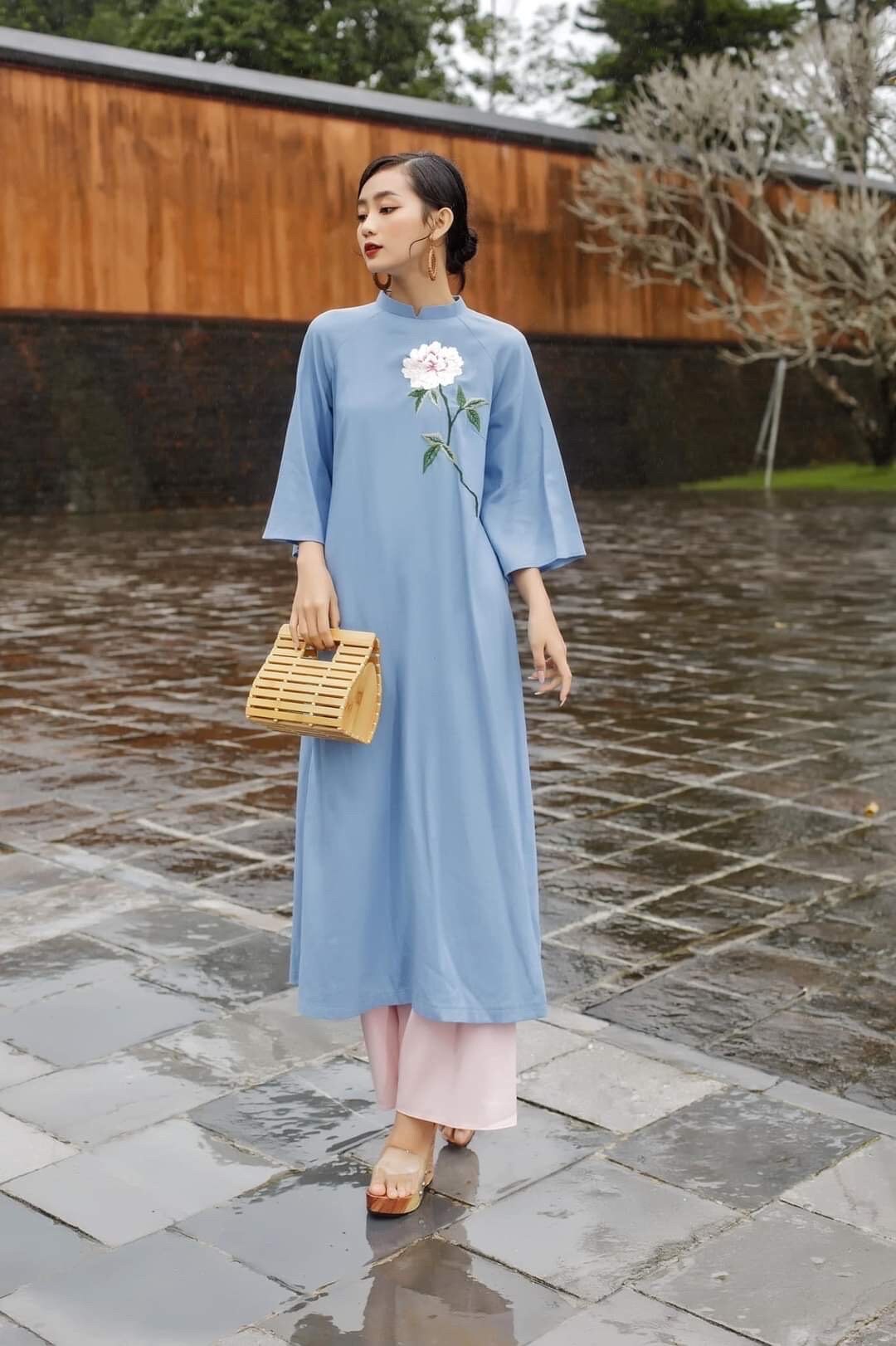 Blue Vietnamese Traditional Dresses Linen - Included Pants - Etsy