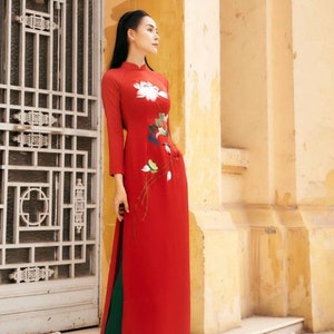 Designed 3D Floral Vietnamese Dress Red Ao Dai -included Pants - Etsy