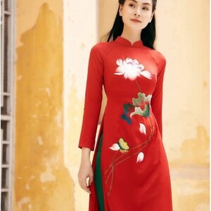 Designed 3D Floral Vietnamese Dress Red Ao Dai -included Pants - Etsy