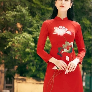 Designed 3D Floral Vietnamese Dress Red Ao Dai -included Pants - Etsy