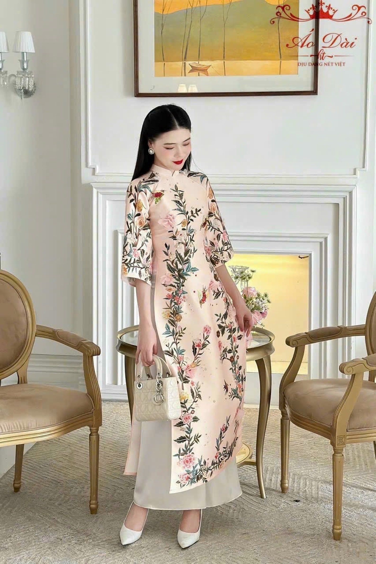 Pink Floral Vietnamese Ao Dai Dress: Taffeta Tet Lunar New Year - Etsy