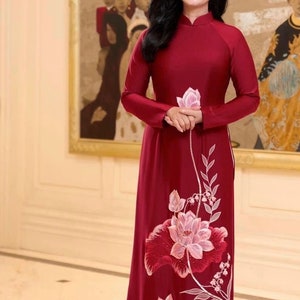 Vietnamese Dark Red Traditional Dresses Ao Dai for Mom - Etsy