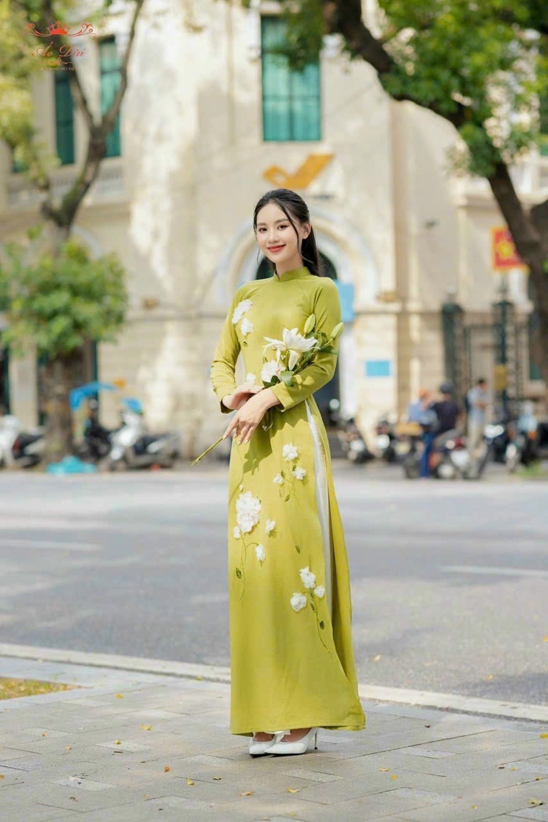 Green Vietnamese Traditional Ao Dai Long Dress With 3D Flower , Including Pants - Etsy