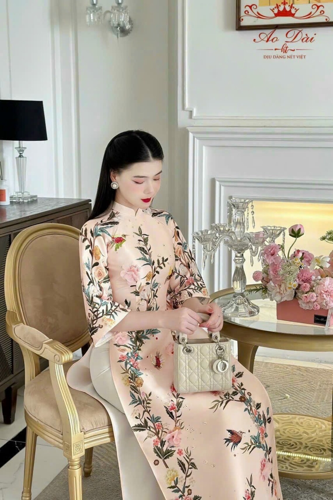 Pink Floral Vietnamese Ao Dai Dress: Taffeta Tet Lunar New Year - Etsy