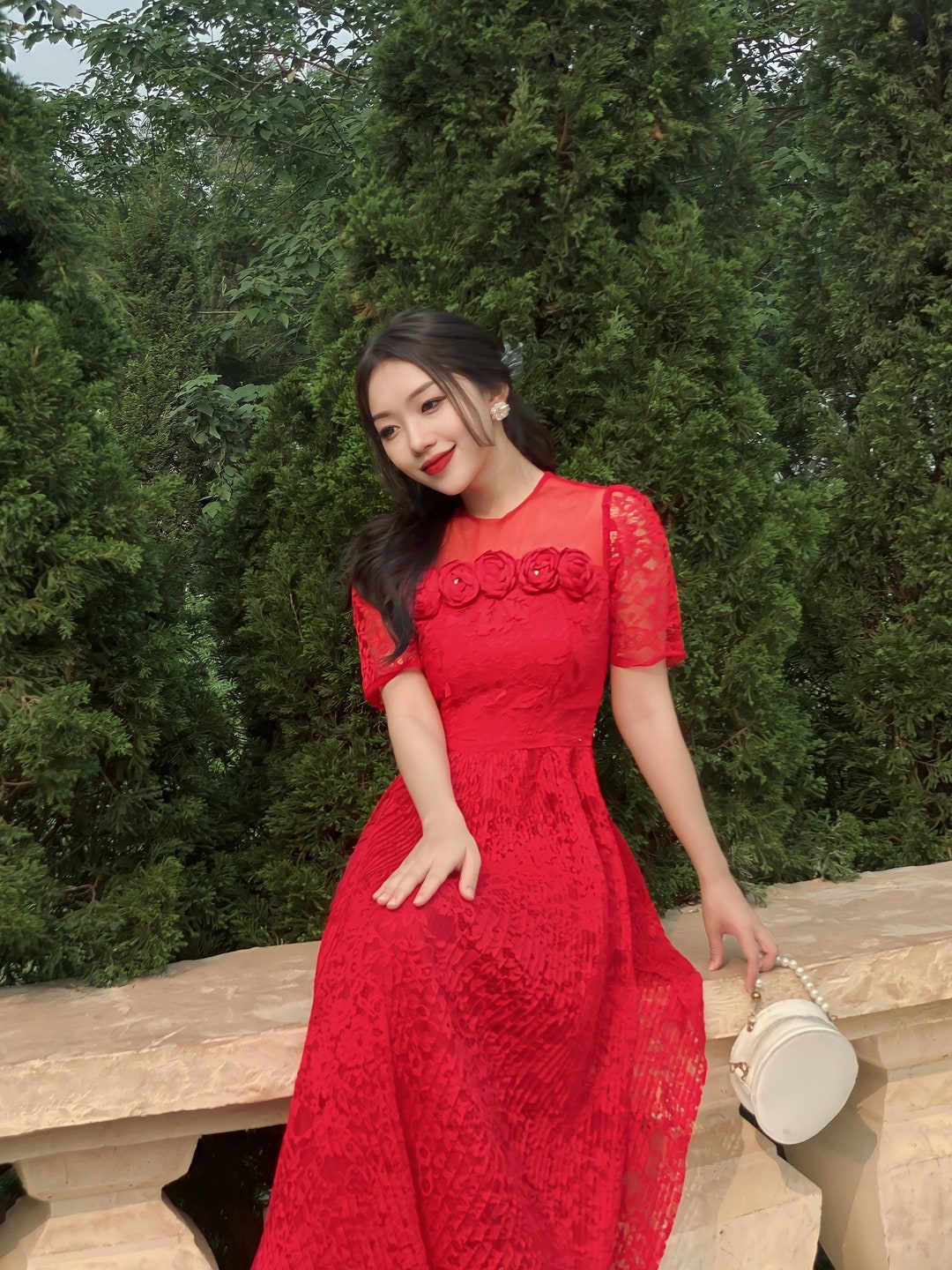 Special Design Vietnamese Dresses (red) Lace - Etsy