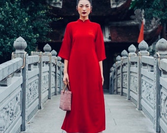 Designed 3D Floral Vietnamese Dress Red Ao Dai included Pants - Etsy