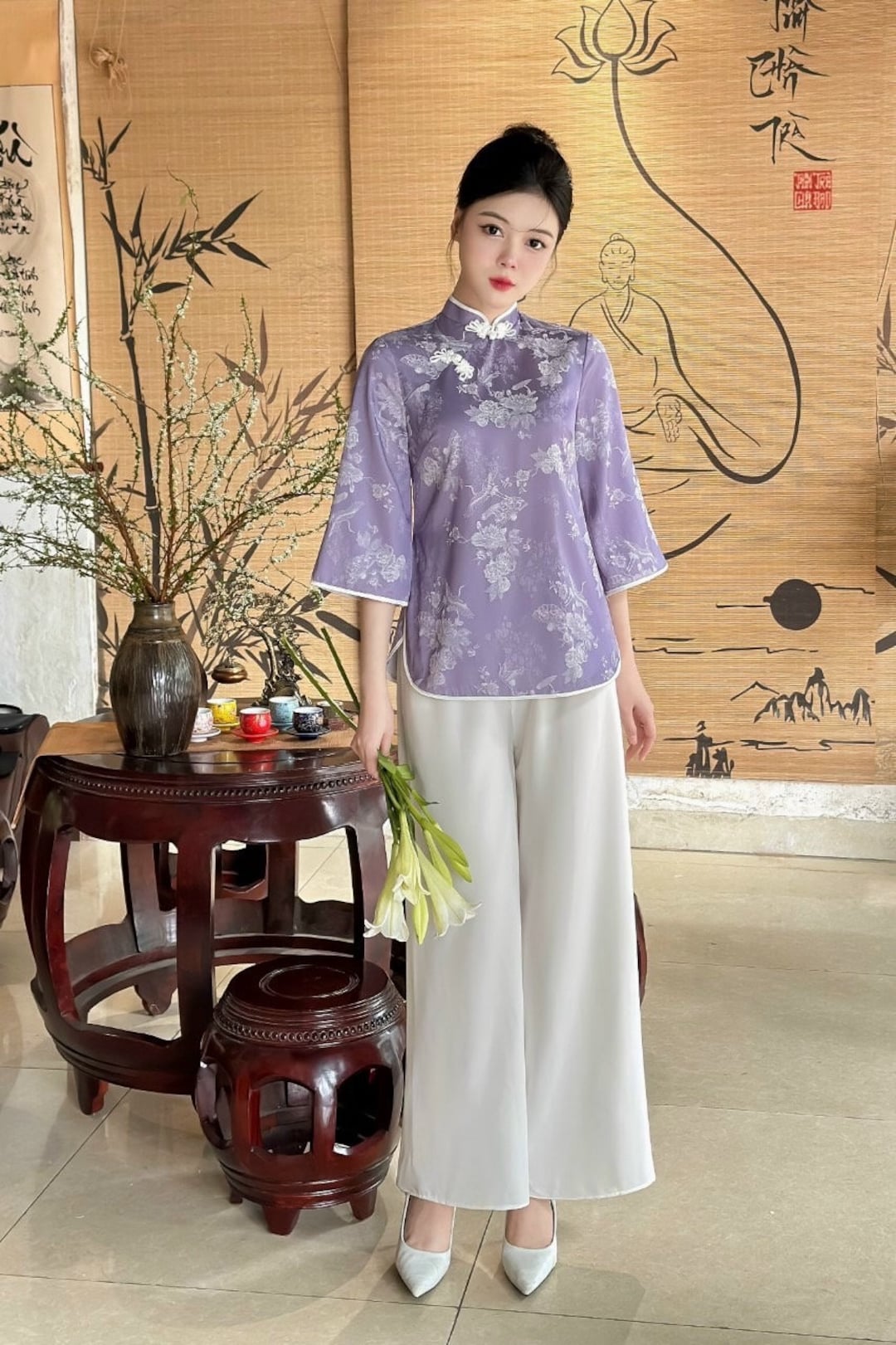 Do Lam Di Chua, Do Bo Phat Tu/jacquard Pajamas Set Vietnamese Included ...