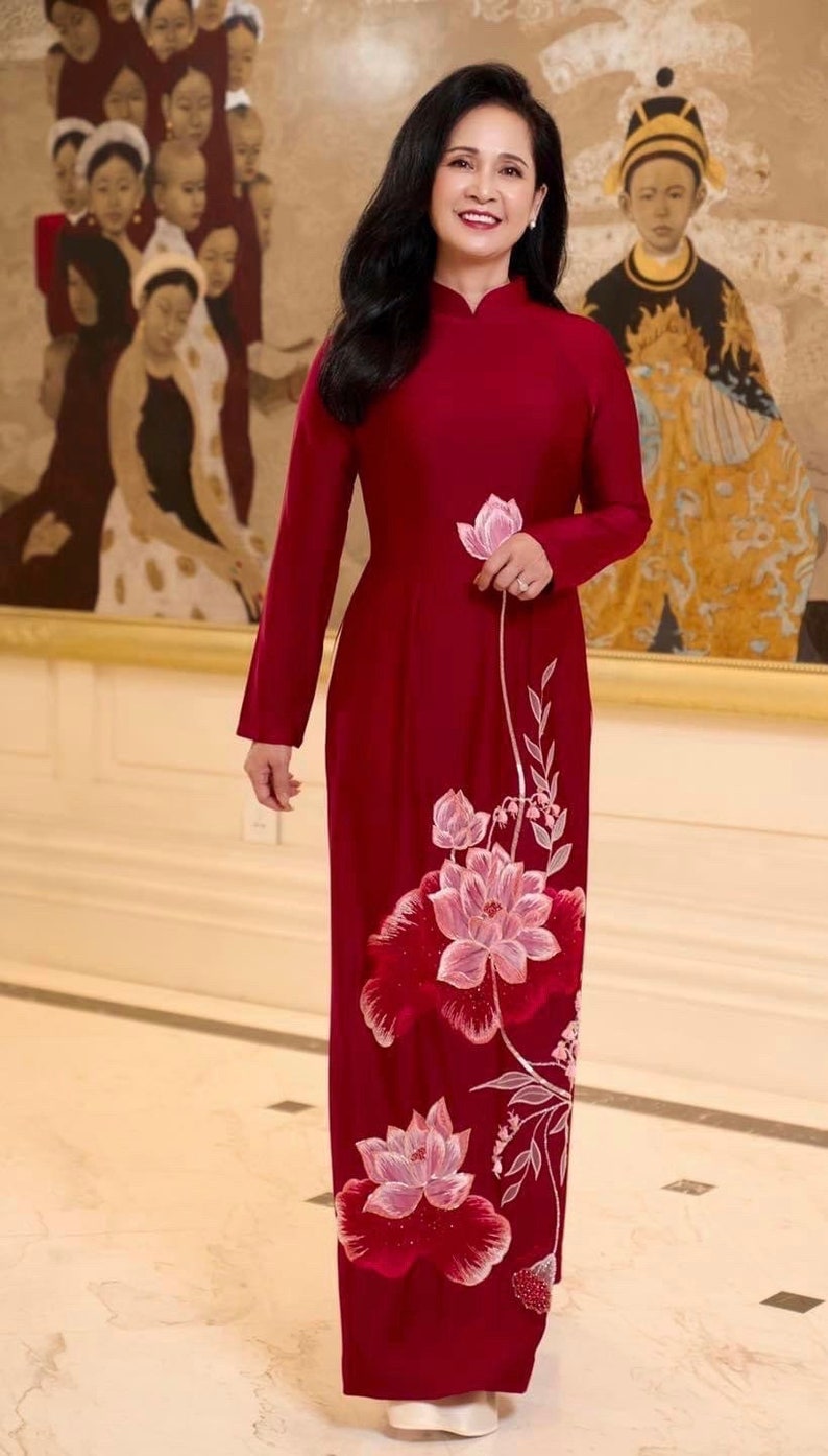 Vietnamese Dark Red Traditional Dresses Ao Dai for Mom - Etsy