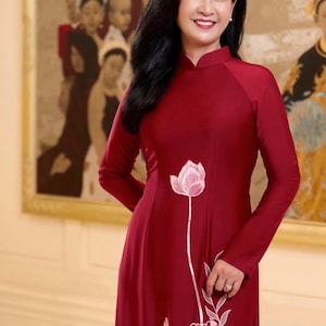 Vietnamese Dark Red Traditional Dresses Ao Dai for Mom - Etsy