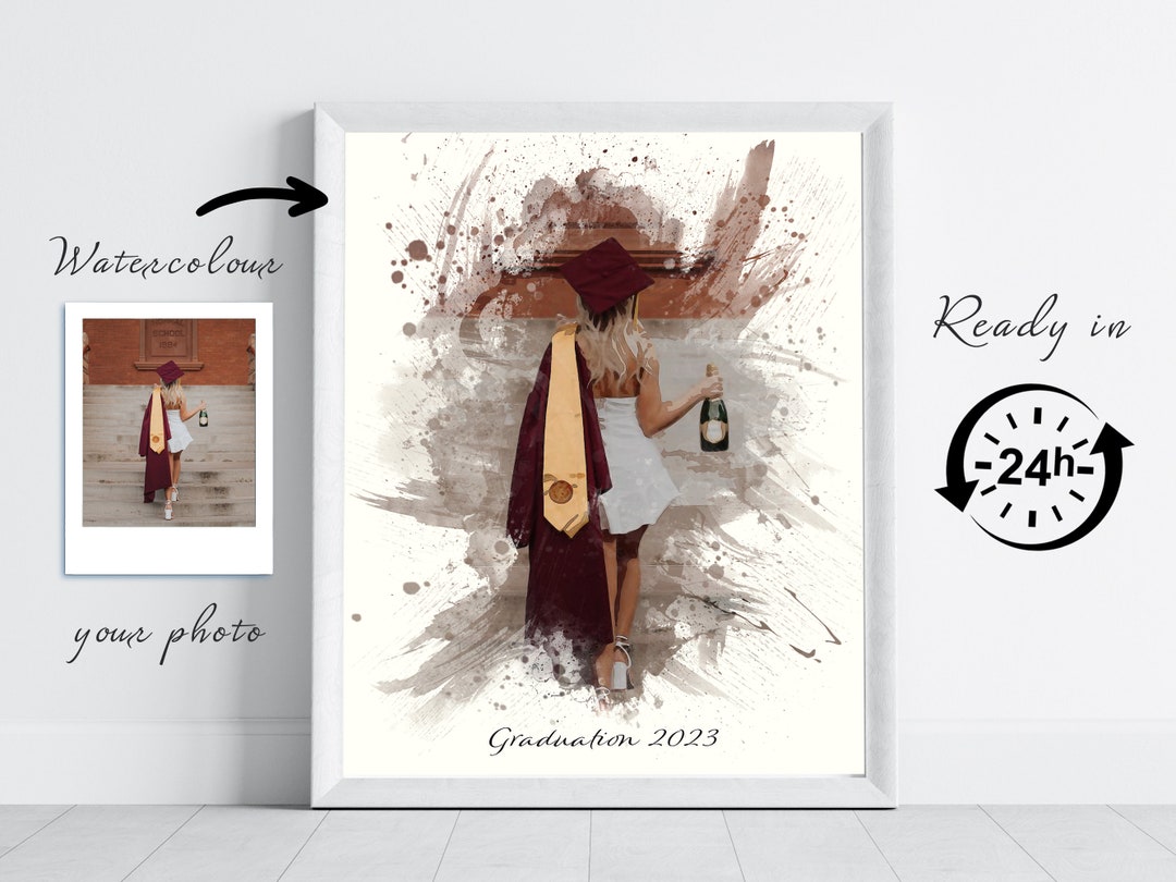 Watercolour Graduation Portrait Photo Gift for Grad Student - Etsy