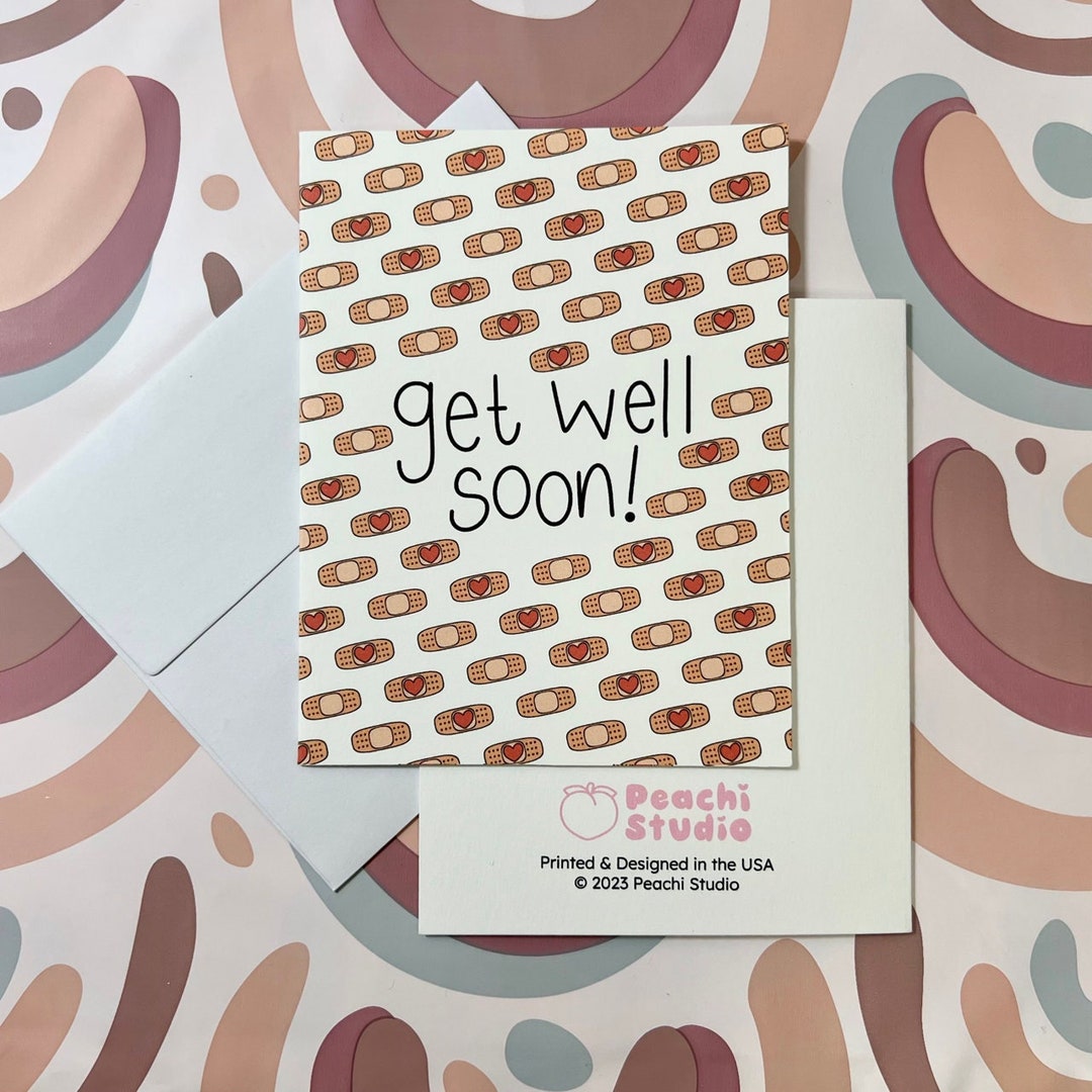 Get Well Soon Greeting Card Thinking of You Cute Bandaid Heart Just ...