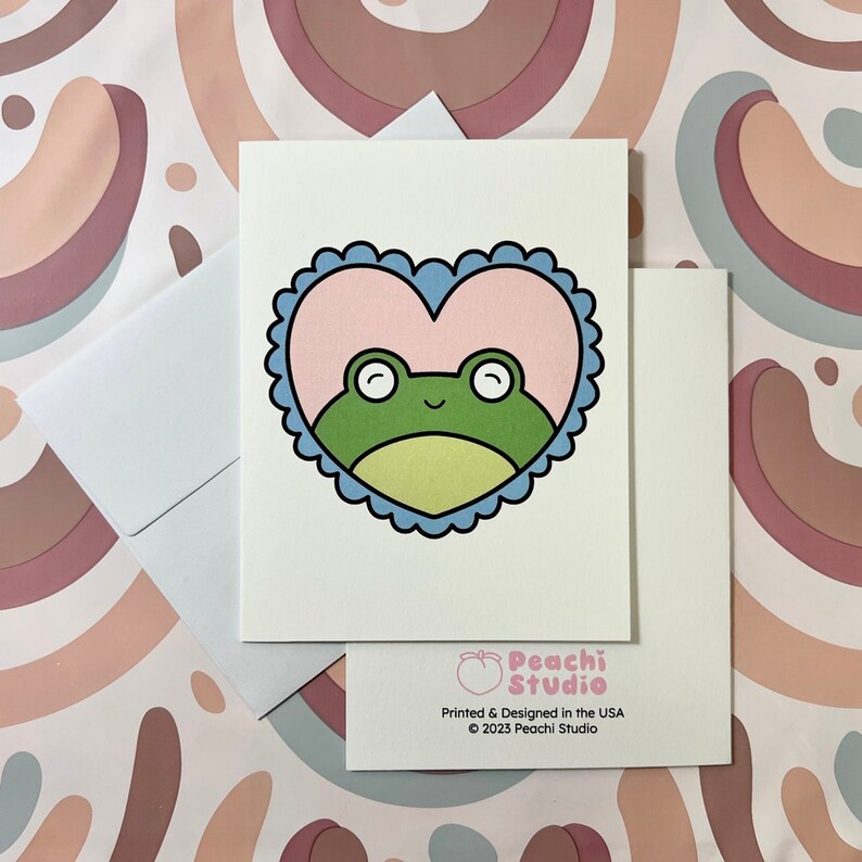 Cute Frog in Heart Frame Greeting Card Graduation Kawaii - Etsy