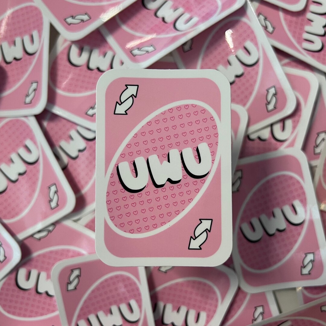 Cute Pink Uwu Sticker Vinyl Weather Waterproof Glossy Kawaii Gamer UNO Reverse Card Stickers for ...
