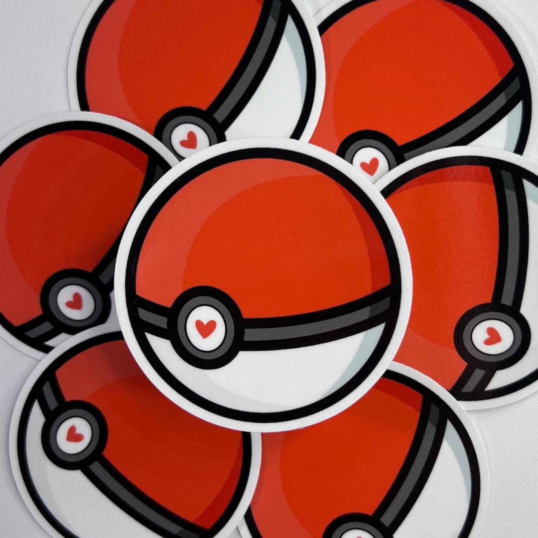 Cute Poké Ball Heart Sticker Vinyl Weather Waterproof Glossy Pokémon ...