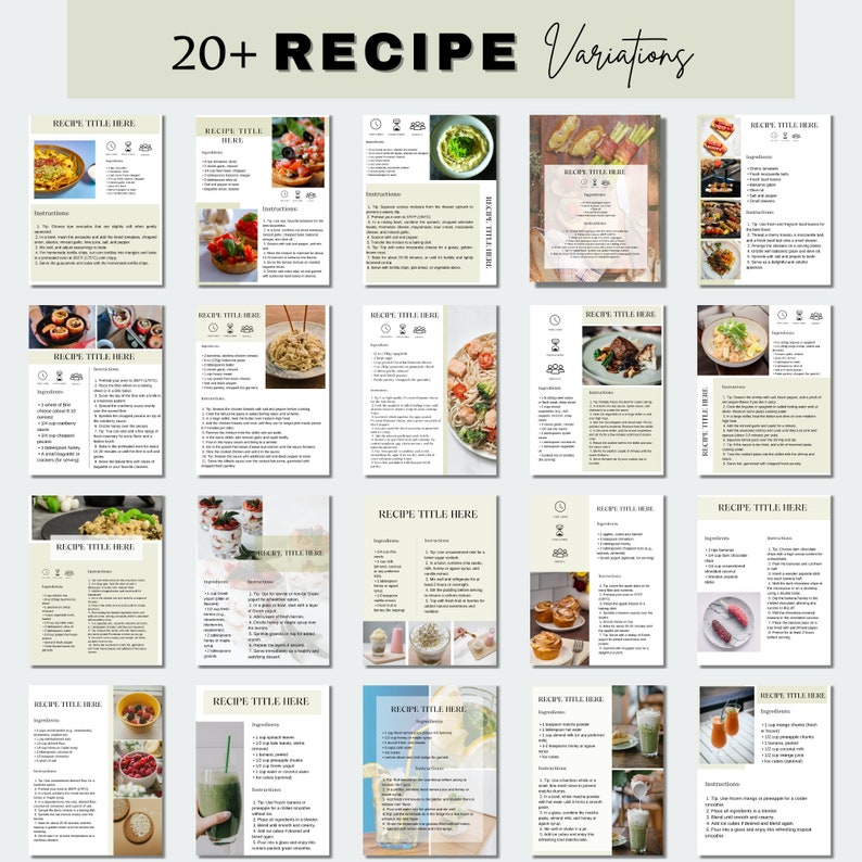 Cookbook Template, Green Recipe Book Template, Printable Recipe Ebook ...