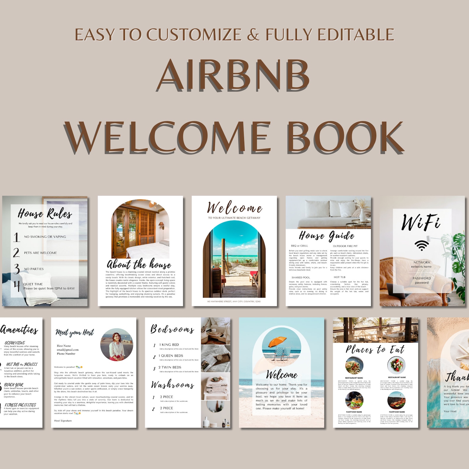 Airbnb Beach Vacation Rental Welcome Book Template , Short Term Rental ...
