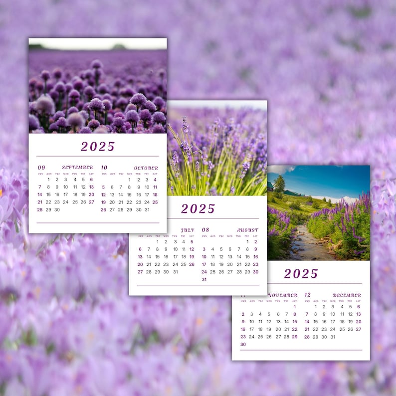 Printable 2025 Calendar, Purple Calendar, Nature Scenery Calendar ...