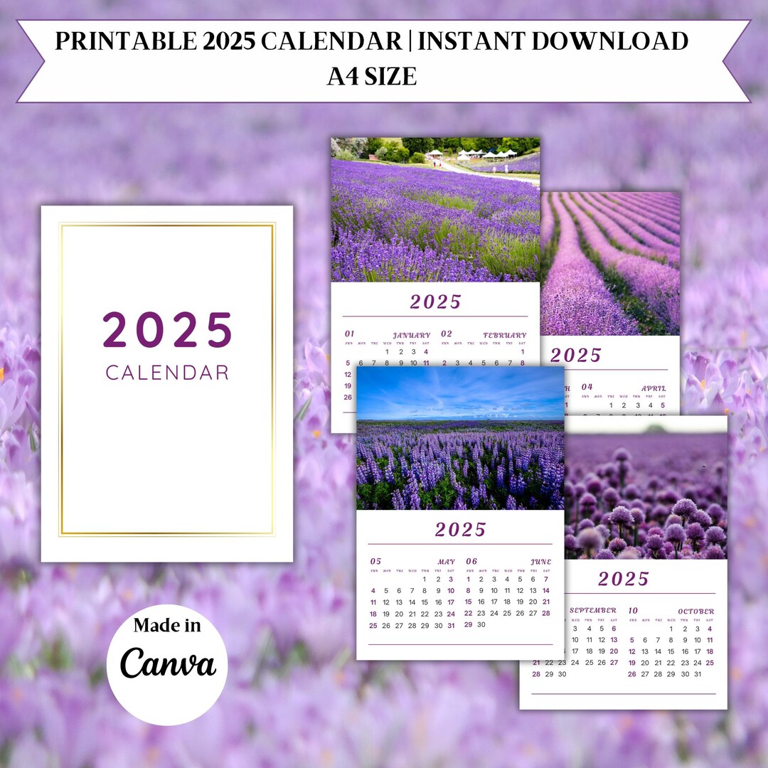 Printable 2025 Calendar, Purple Calendar, Nature Scenery Calendar ...