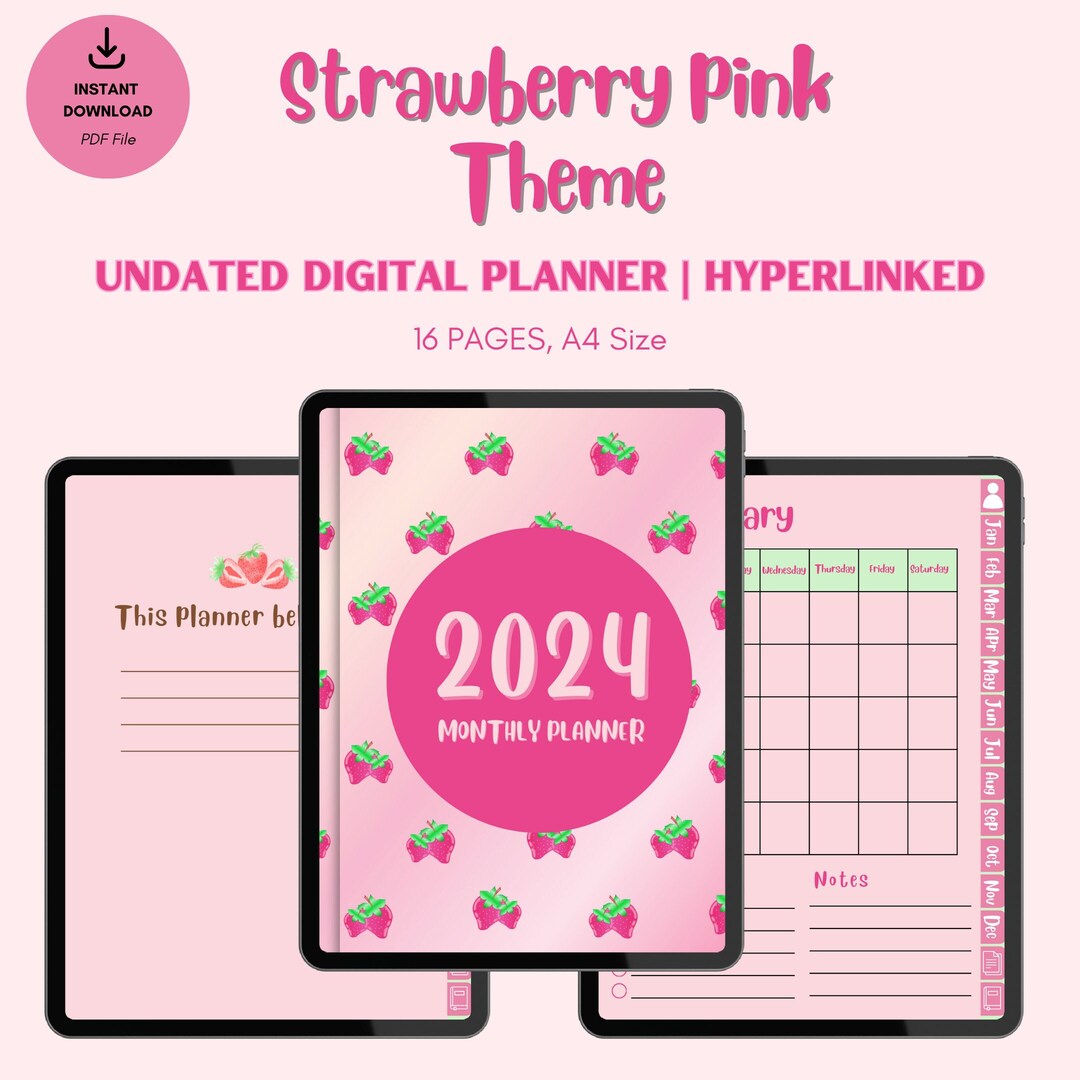 Strawberry Undated Digital Planner, Cute Digital Planner, iPad Digital ...