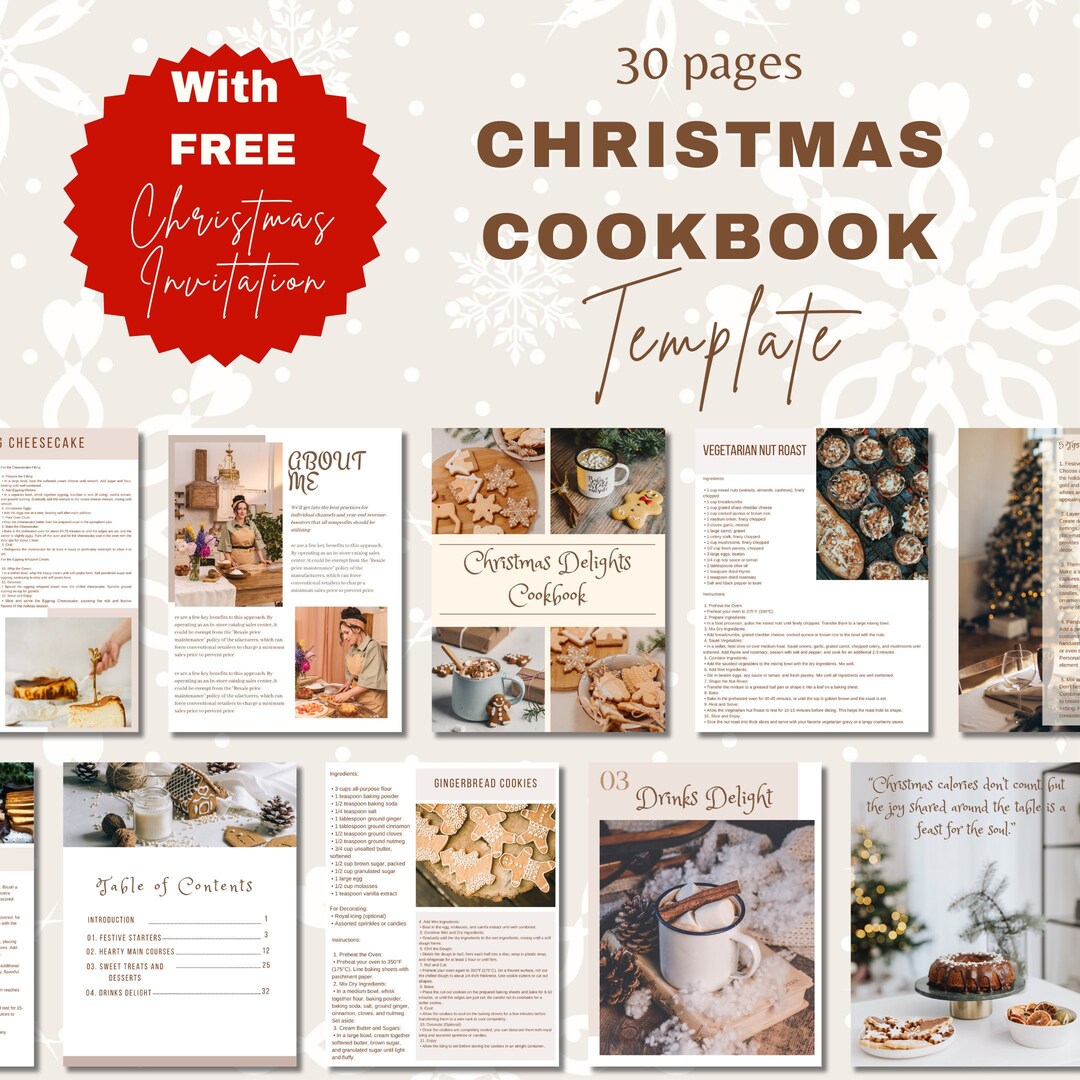 Christmas Cookbook Template, Holiday Recipe Template, Minimalist ...