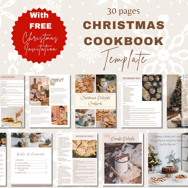 Christmas Cookbook Template, Holiday Recipe Template, Minimalist ...