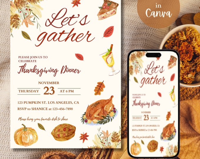 Editable Thanksgiving Invitation Thanksgiving Invites Let's Gather ...