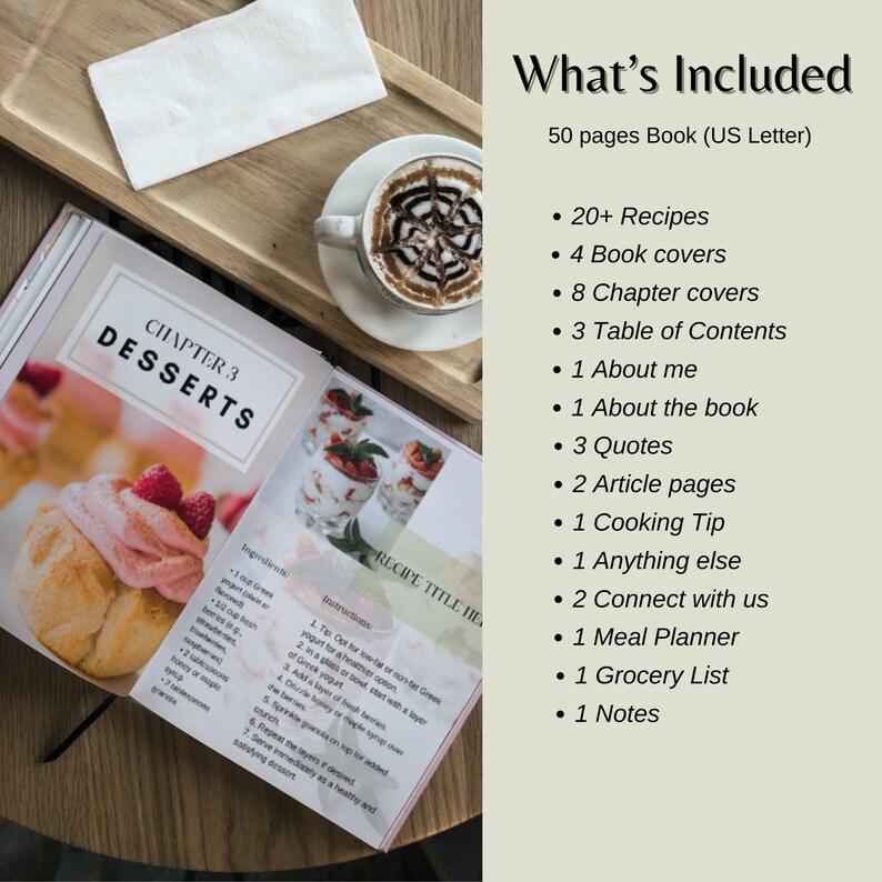 Cookbook Template, Green Recipe Book Template, Printable Recipe Ebook ...