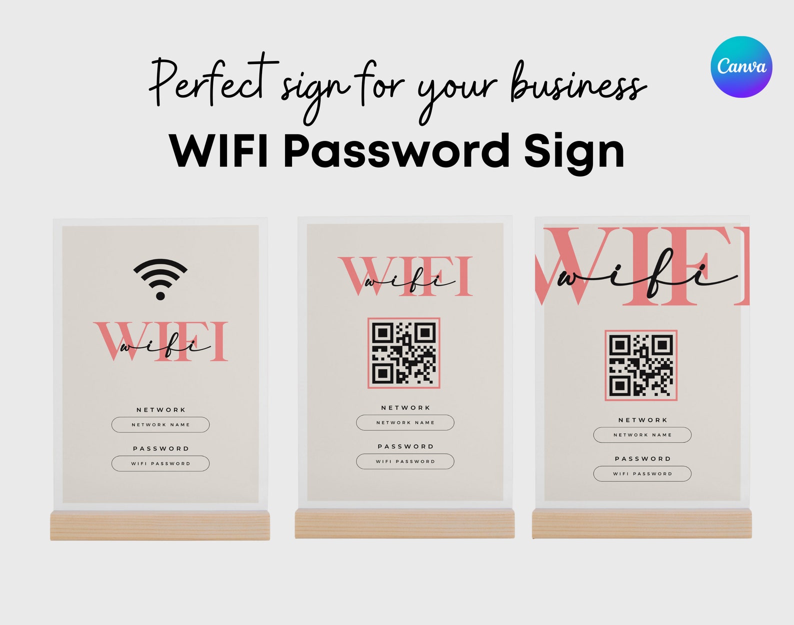 Wifi QR Code Sign, Printable Wifi Sign, Editable Wifi Password Sign ...