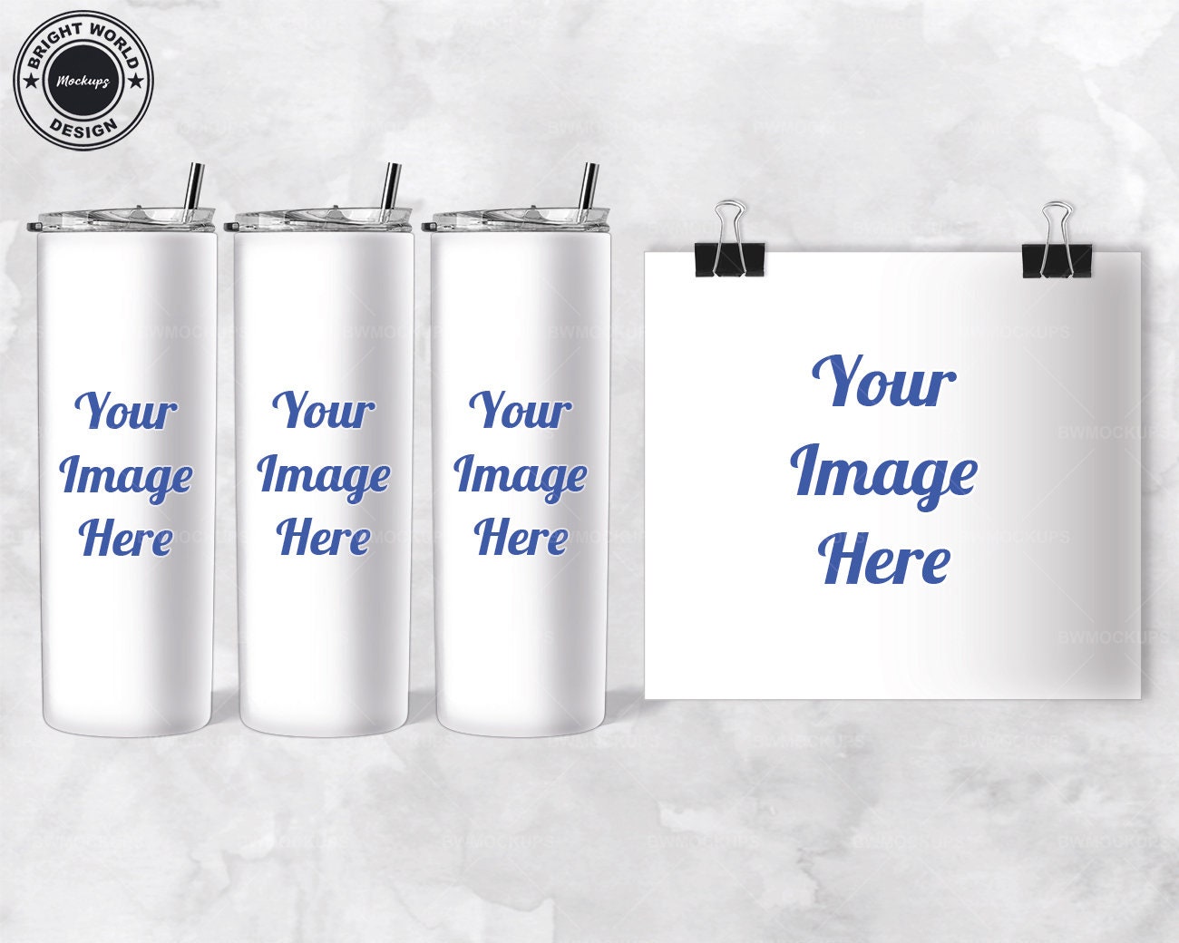 Tumbler 20oz and Background Board Mockup | White Watercolor Background ...
