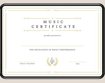 Music Certificates, Achievement Award, Printable Music Awards, PDF ...