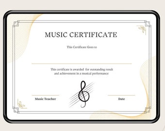 Music Certificates, Achievement Award, Printable Music Awards, PDF ...