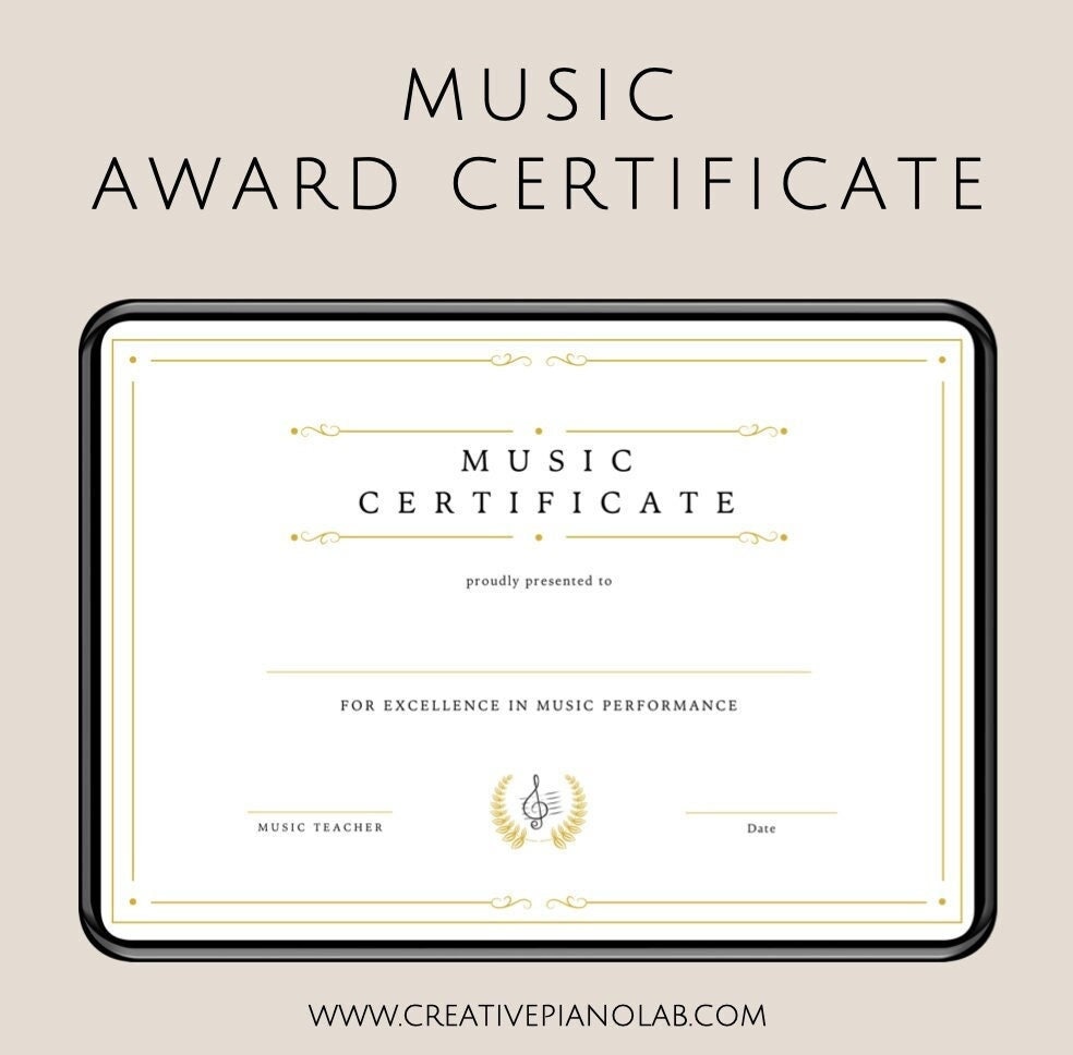 Music Certificates, Achievement Award, Printable Music Awards, PDF ...