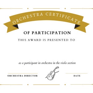 Orchestra Editable Certificate! Mega Pack-5 Certificates: Violin, Viola ...