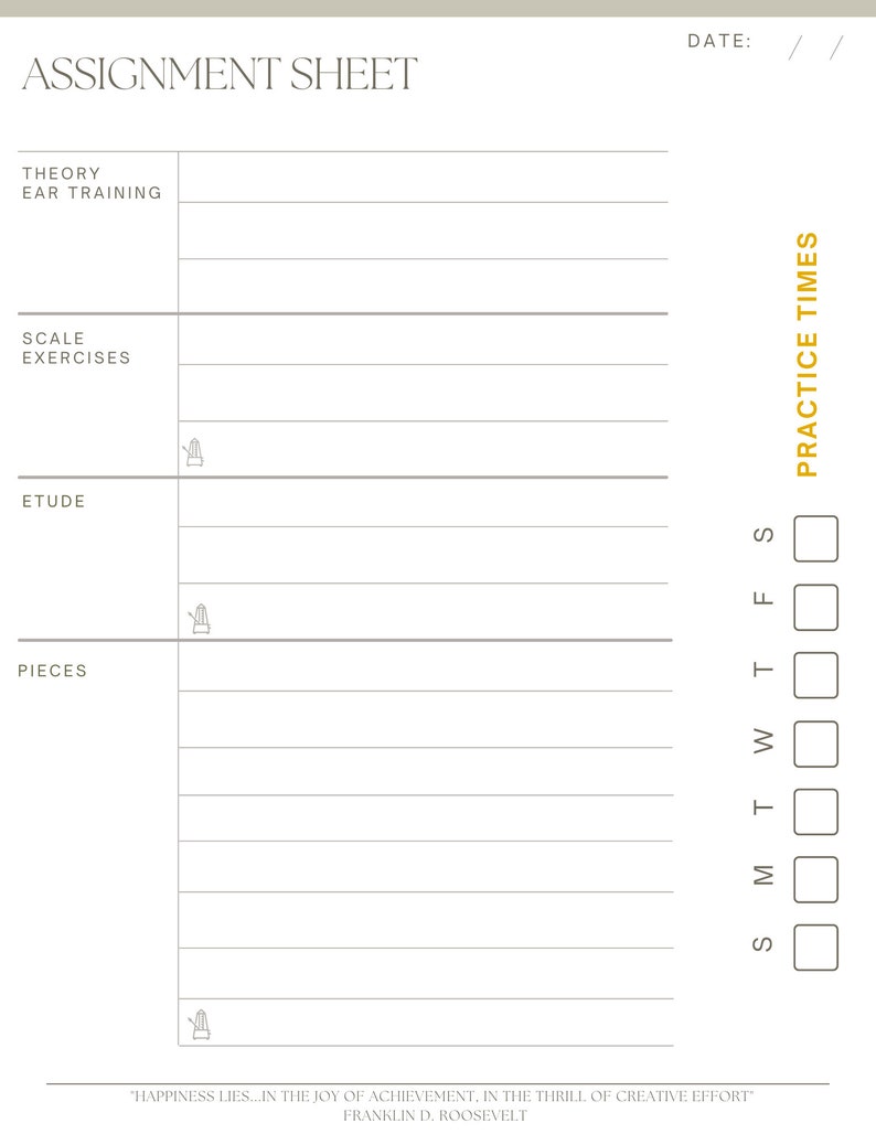 Music Assignment Sheet, Practice Tracker, Music Teacher Planner, Weekly ...