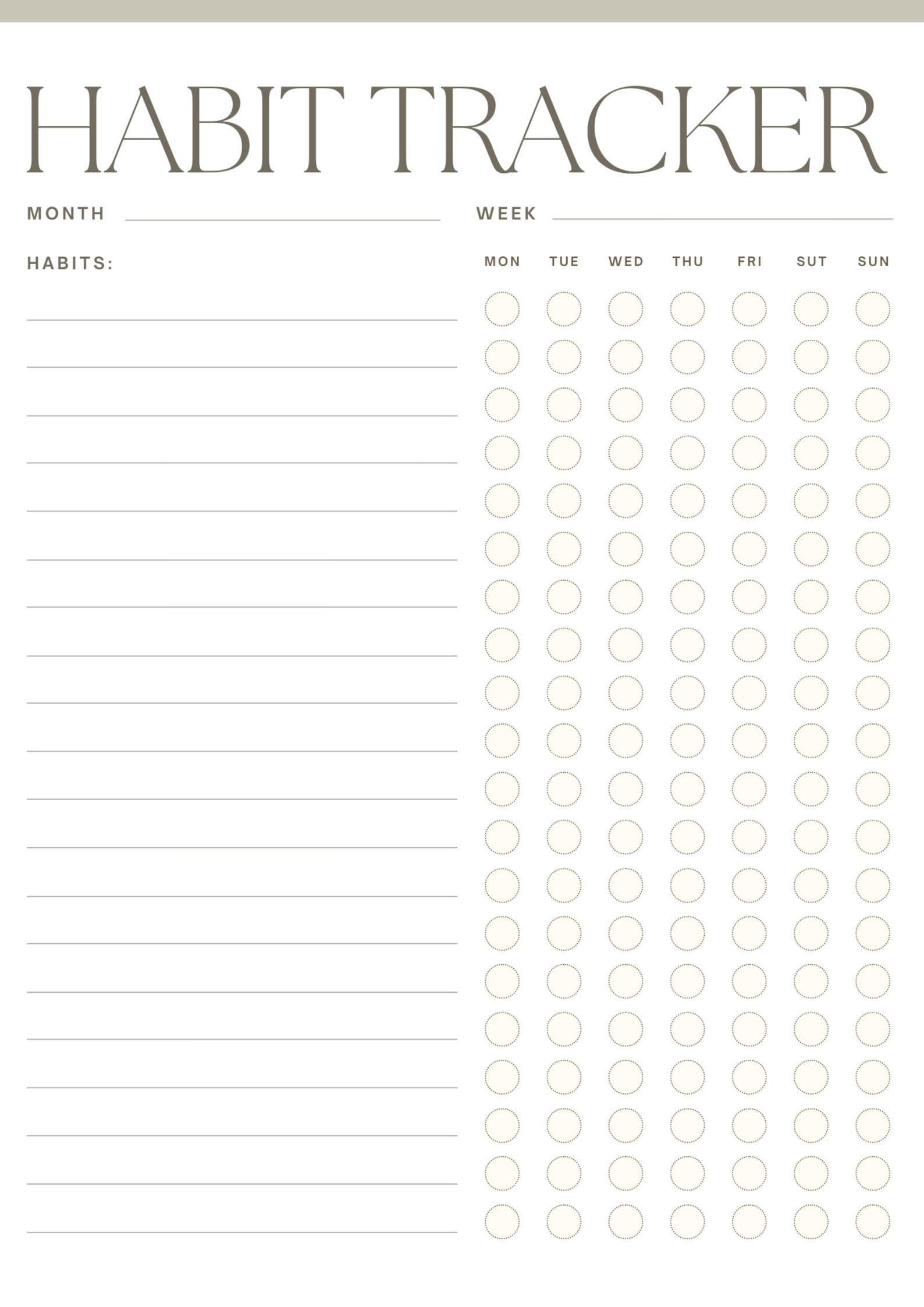 Monthly Habit Tracker Printable Portrait, Habit Tracker Template ...