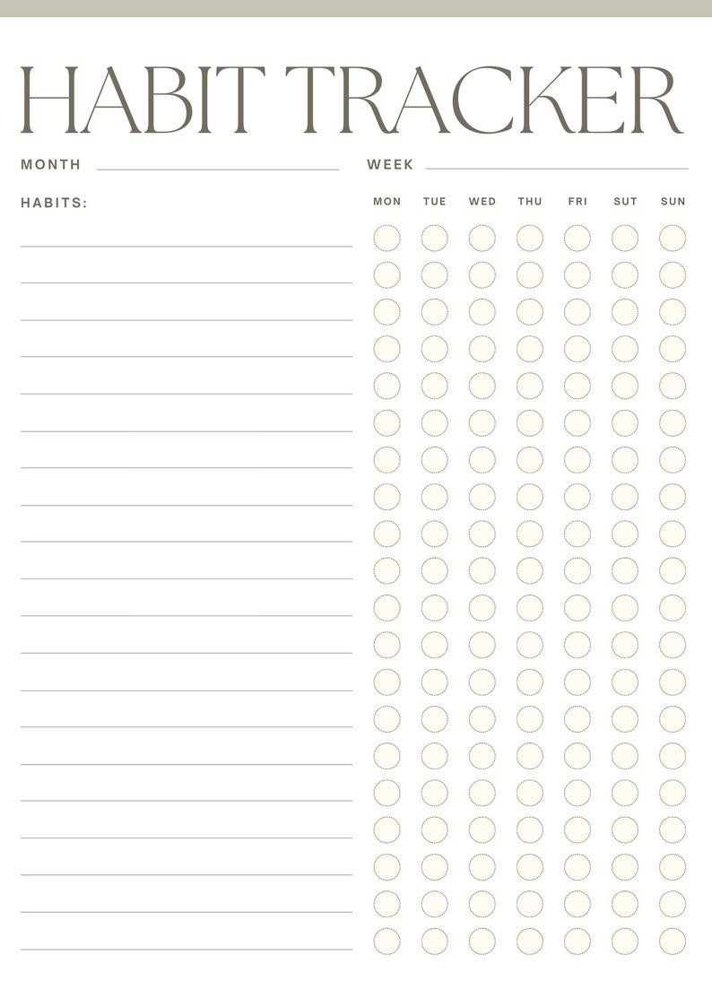 Monthly Habit Tracker Printable Portrait, Habit Tracker Template ...