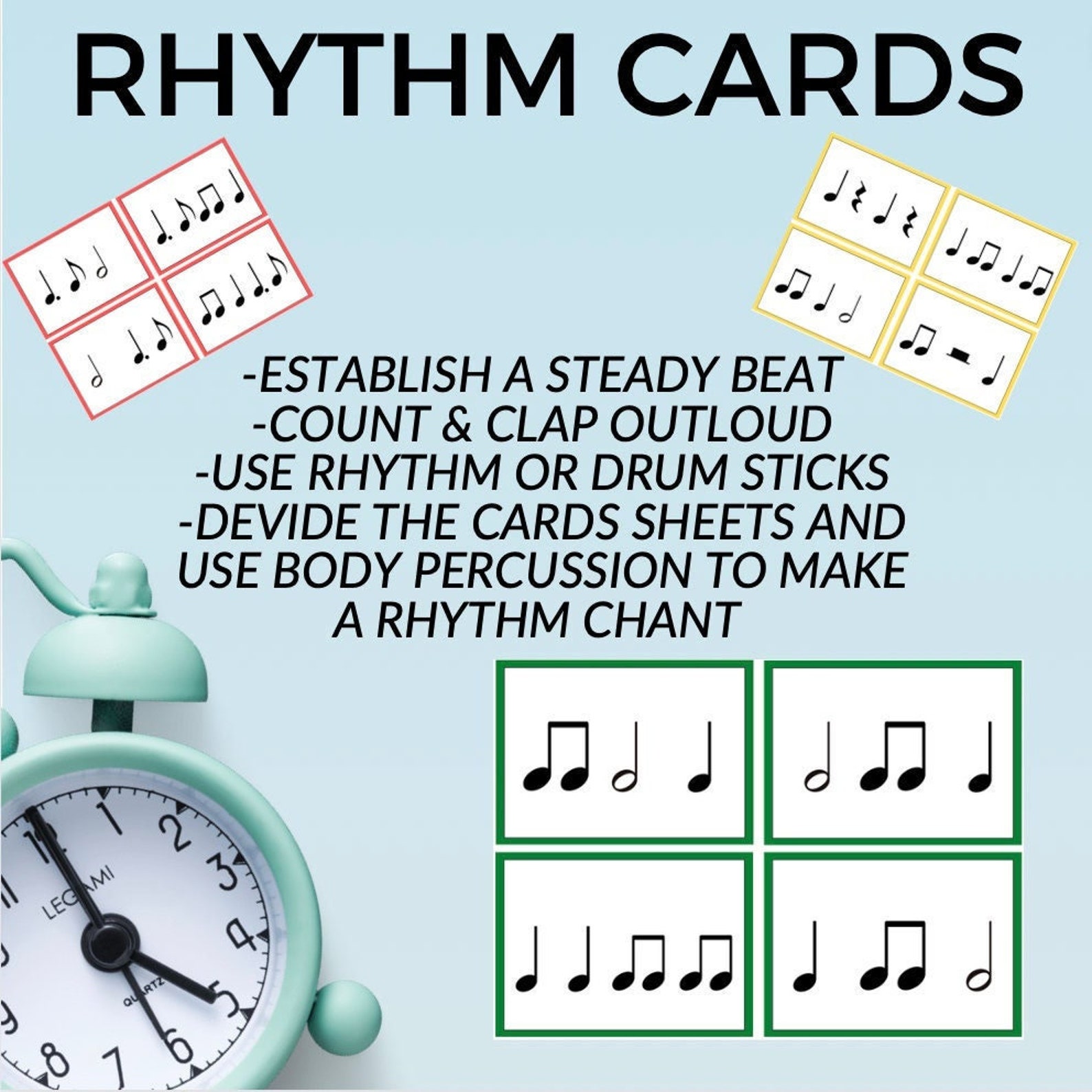 Rhythm Music Flash Cards. Elementary and Intermediate Skill Level, Clap ...
