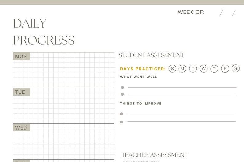 Music Daily Progress Progress, Music Assignment Sheet, Practice Tracker ...